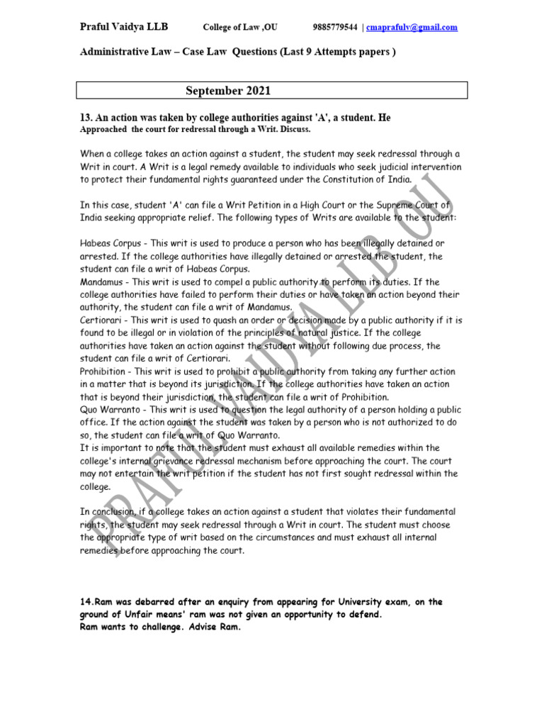 Administrative Law CASE LAW | PDF | Mandamus | Legal Liability