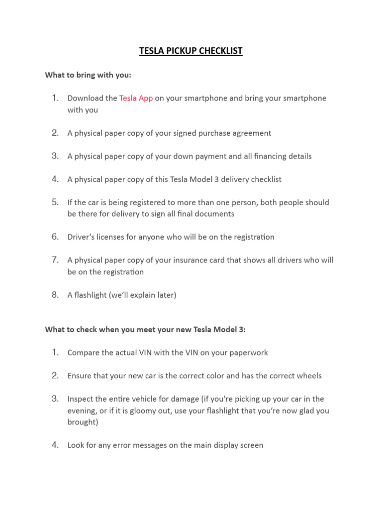 Tesla Pickup Checklist | PDF | Trunk (Car) | Automotive Industry