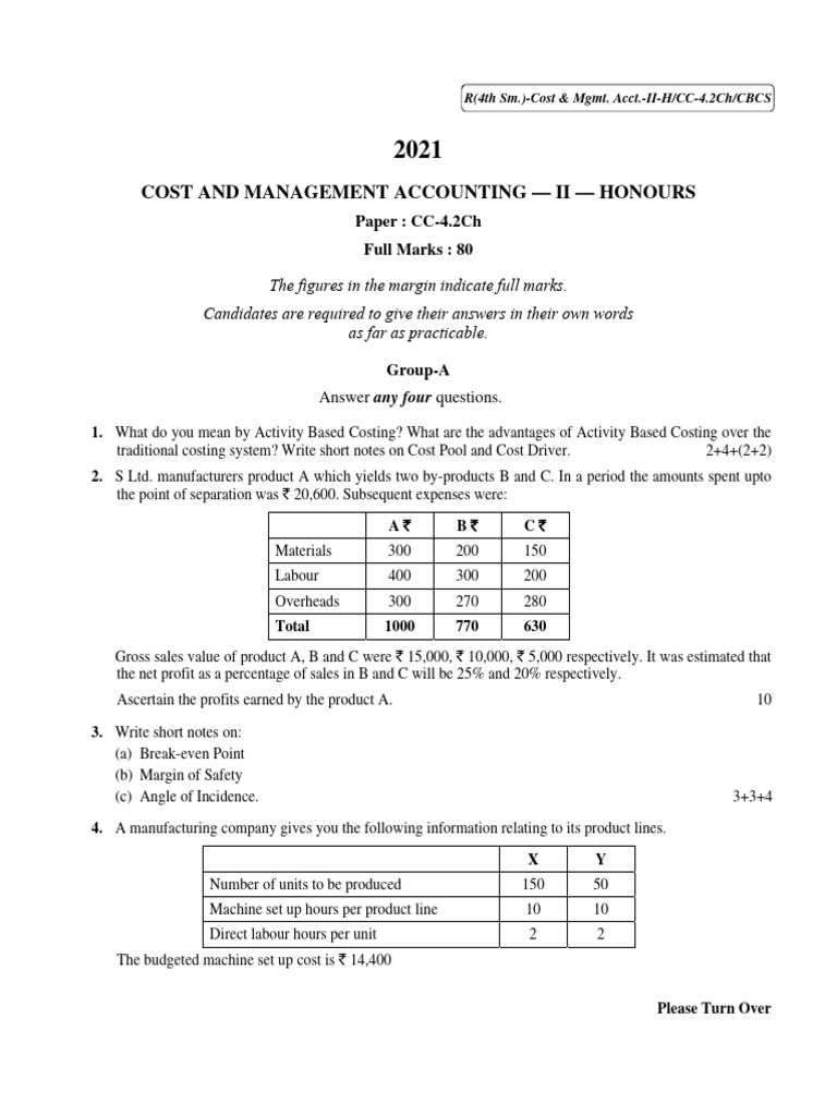 Cost and Management Accounting - Ii - Honours | PDF | Business ...