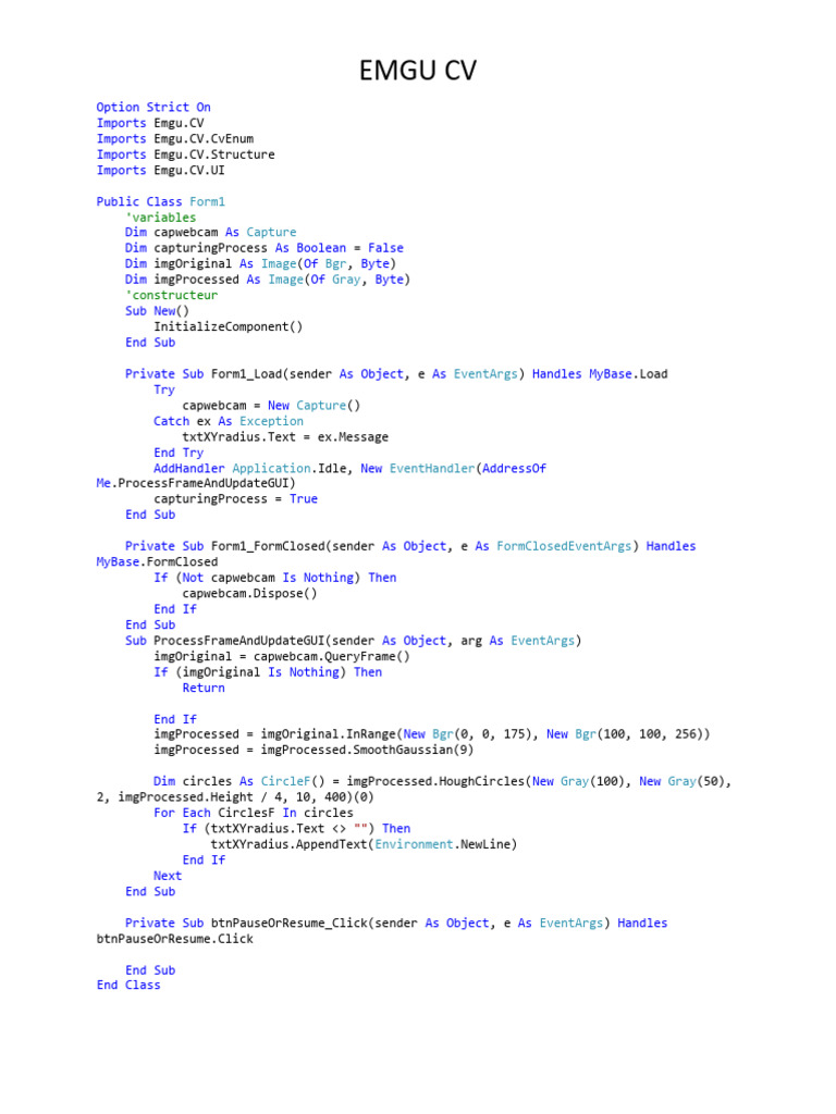 Real-Time Circle Detection with EMGU CV | PDF