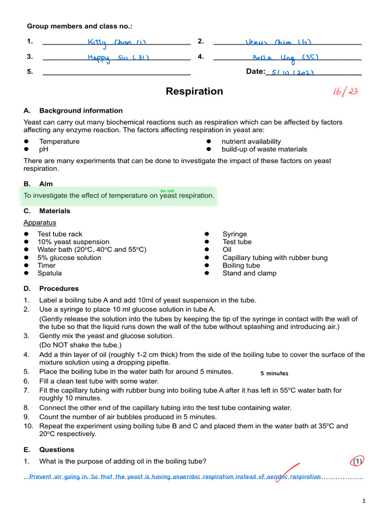 Edited - 01 Respiration Practical | PDF | Water | Cellular Respiration
