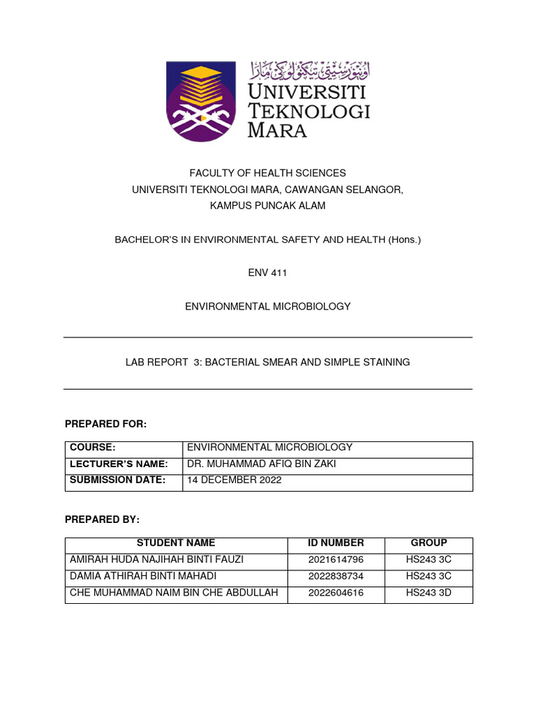 Lab Report 3 ENV411 | PDF | Staining | Bacteria