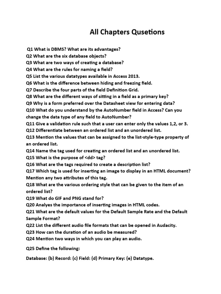 All Chapters Qusetions | PDF | Html Element | Html