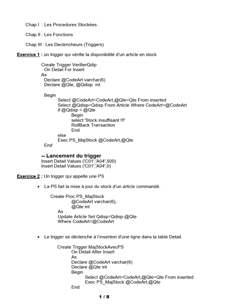 Cours SQL Server - PS Et Triggers | PDF | Développement de logiciel ...