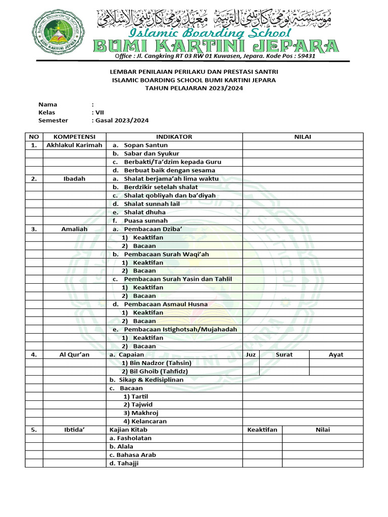 FORM Rapot 7 English | PDF