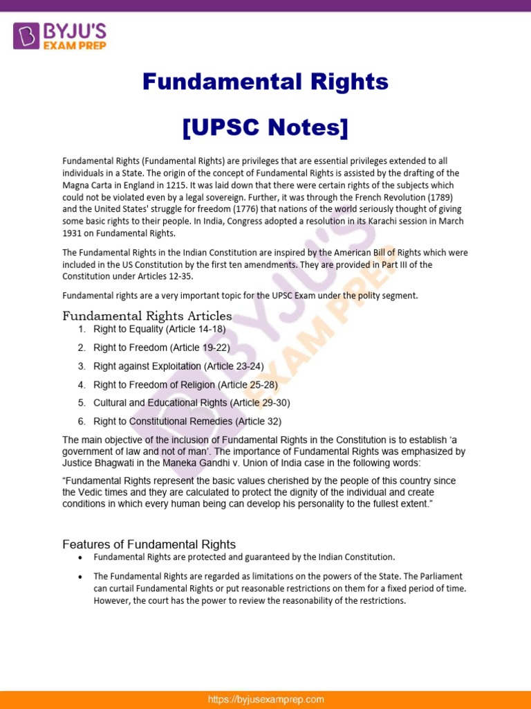 Fundamental Rights Upsc Notes 71 | PDF | Human Rights | Public Law