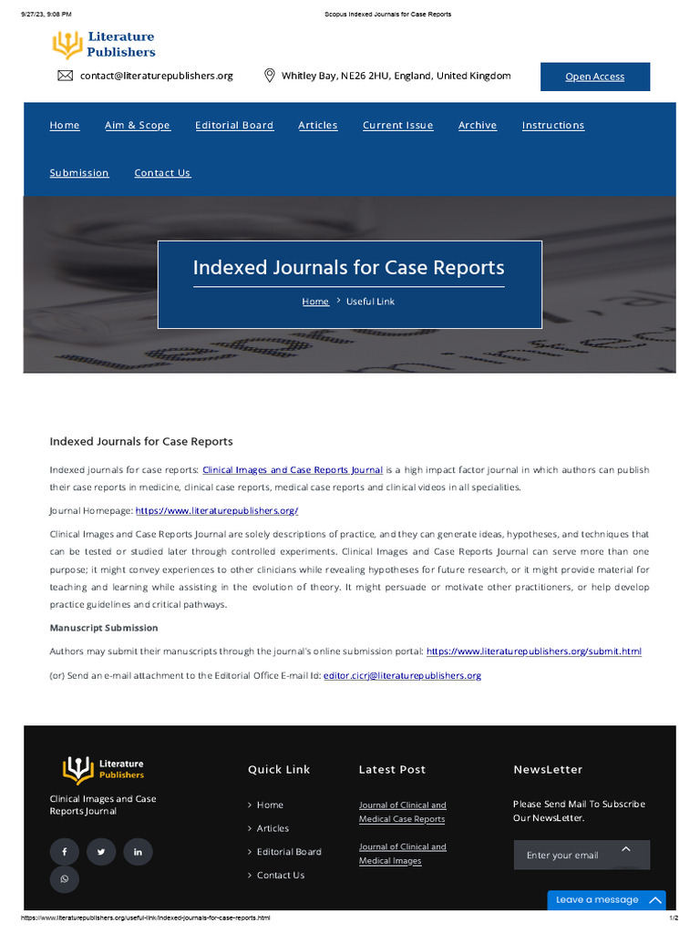Indexed Journals For Case Reports | PDF | Case Report | Academic Journal