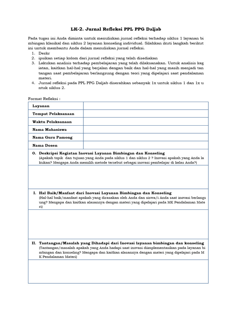 Jurnal Refleksi PPL PPG Daljab | PDF | Karier & Perkembangan