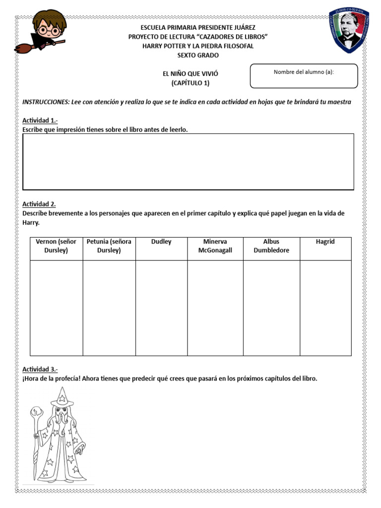 Actividades Libro Harry Potter y La Piedra Filosofal | PDF | Harry Potter | Novelas de fantasía ...