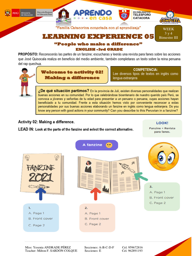 3° Grado ENGLISH - EXP.5 - ACT - 2 - III BIMEST. | PDF