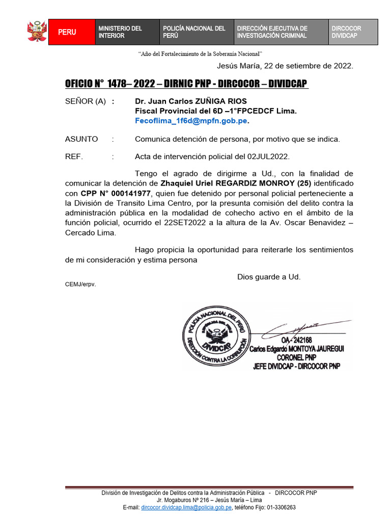 Detención por Cohecho Activo en Lima | PDF