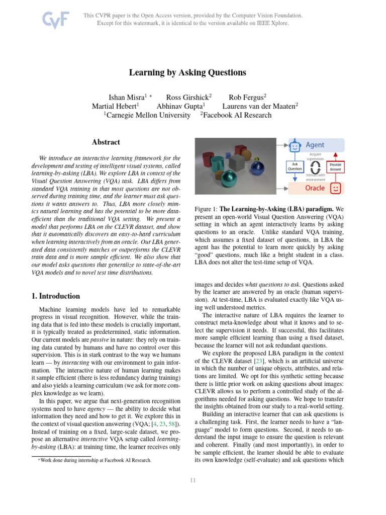 Misra Learning by Asking CVPR 2018 Paper | PDF | Learning | Cognition