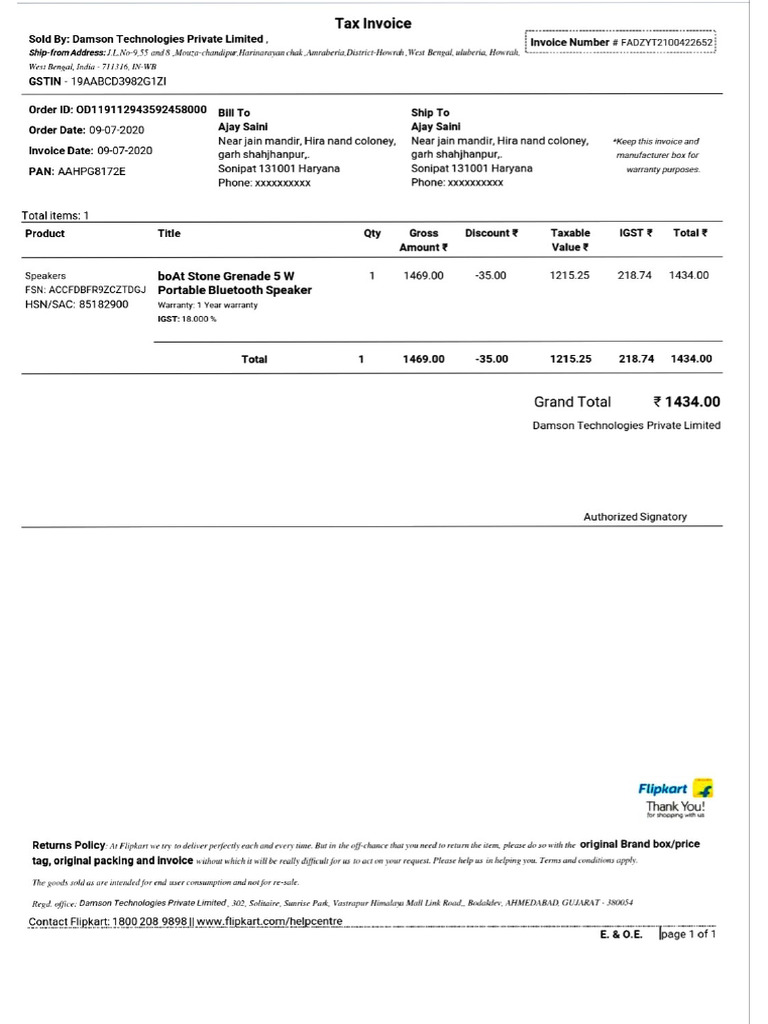 Invoice Boat Stone Grenade | PDF