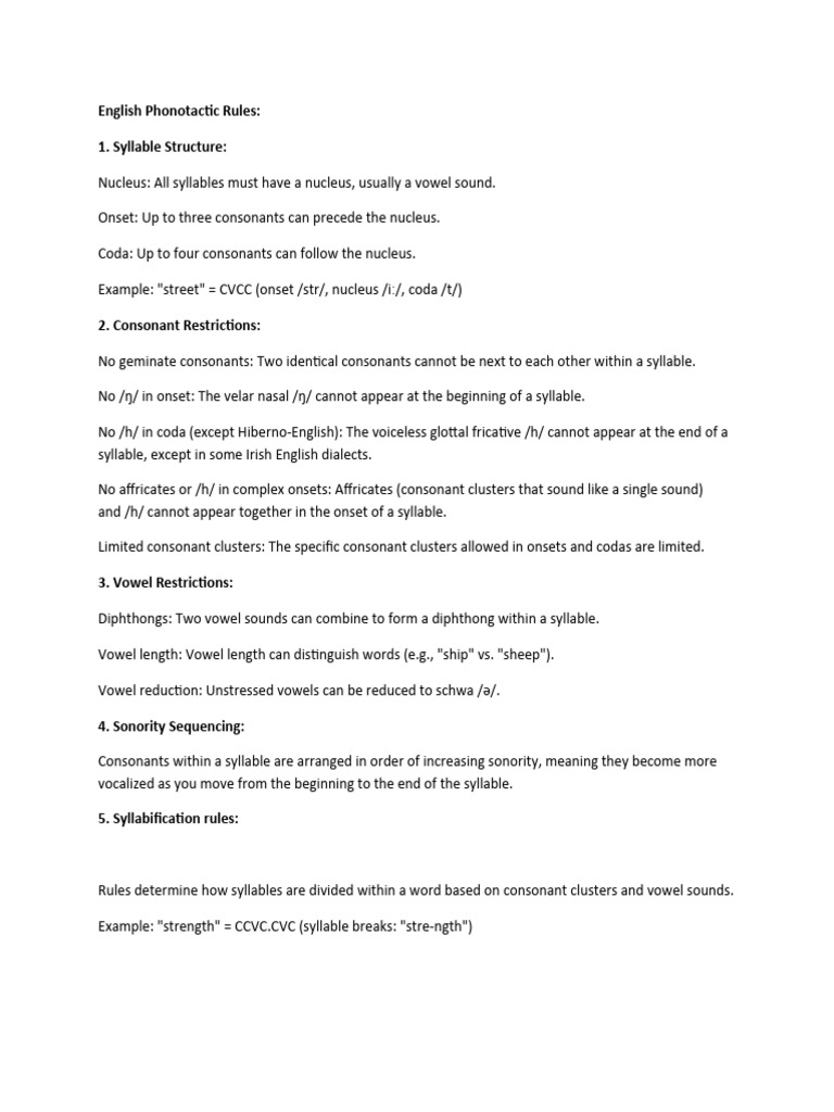 English Phonotactic Rules Overview | PDF | Language Arts & Discipline ...