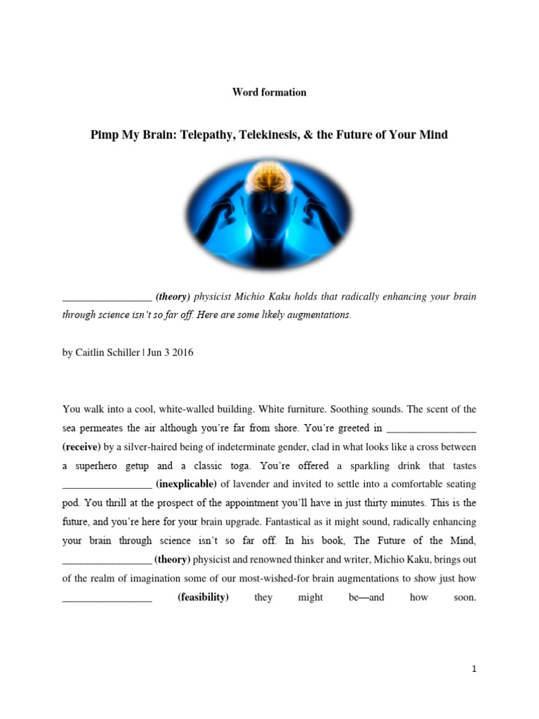 Kinesis, Telepathy - Worksheet | PDF | Memory | Brain