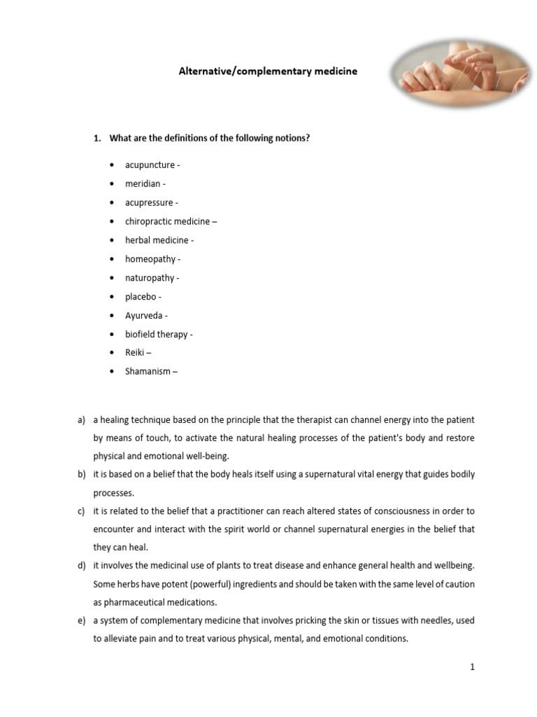 Alternative Medicine - Worksheet | PDF | Traditional Chinese Medicine ...