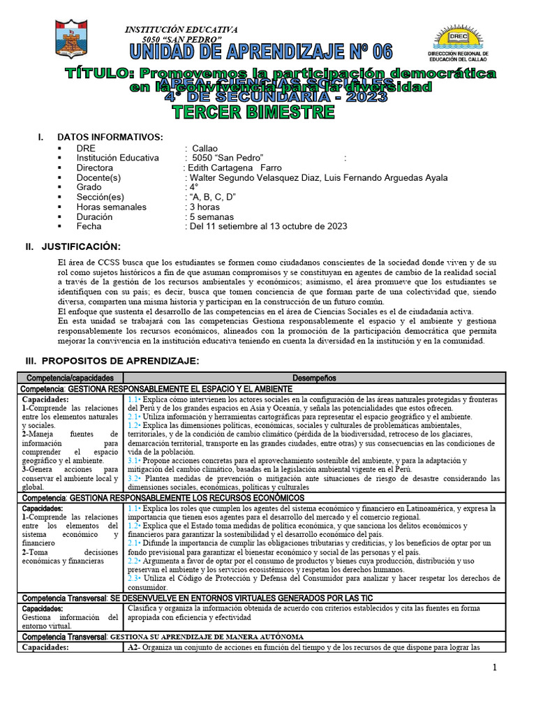 Unidad 6 Ccss 4to 2023 | PDF | Evaluación | Aprendizaje