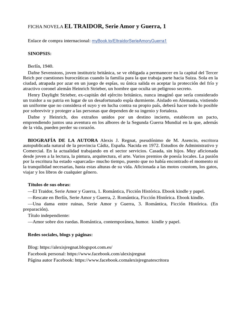 fICHA LIBRO EL TRAIDOR Alexis J. Regnat | PDF