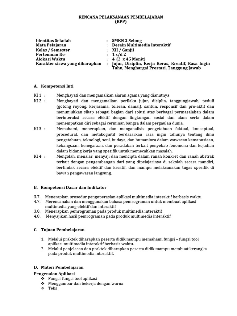 RPP Desain Multimedia Interaktif | PDF | Karier & Perkembangan