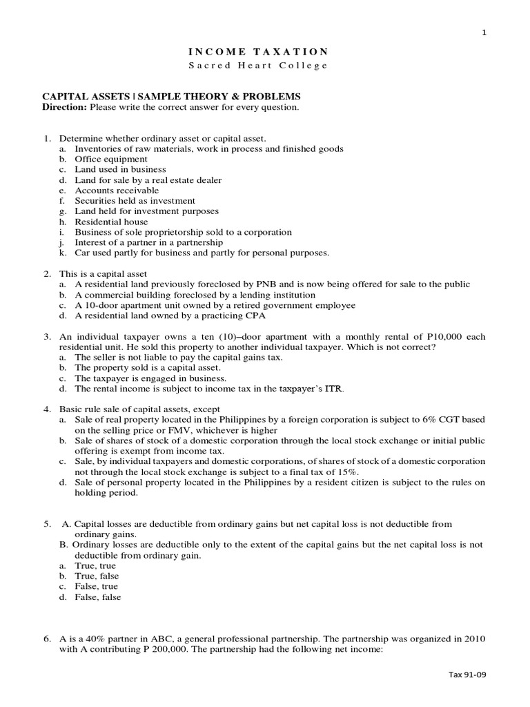 Finals - III. Capital Assets - Problems | PDF | Capital Gains Tax | Stocks