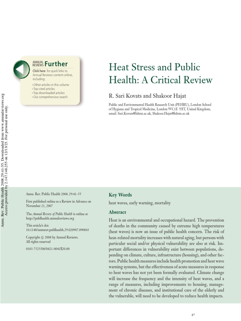 Kovats Hajat 2008 Heat Stress And Public Health A Critical Review Pdf