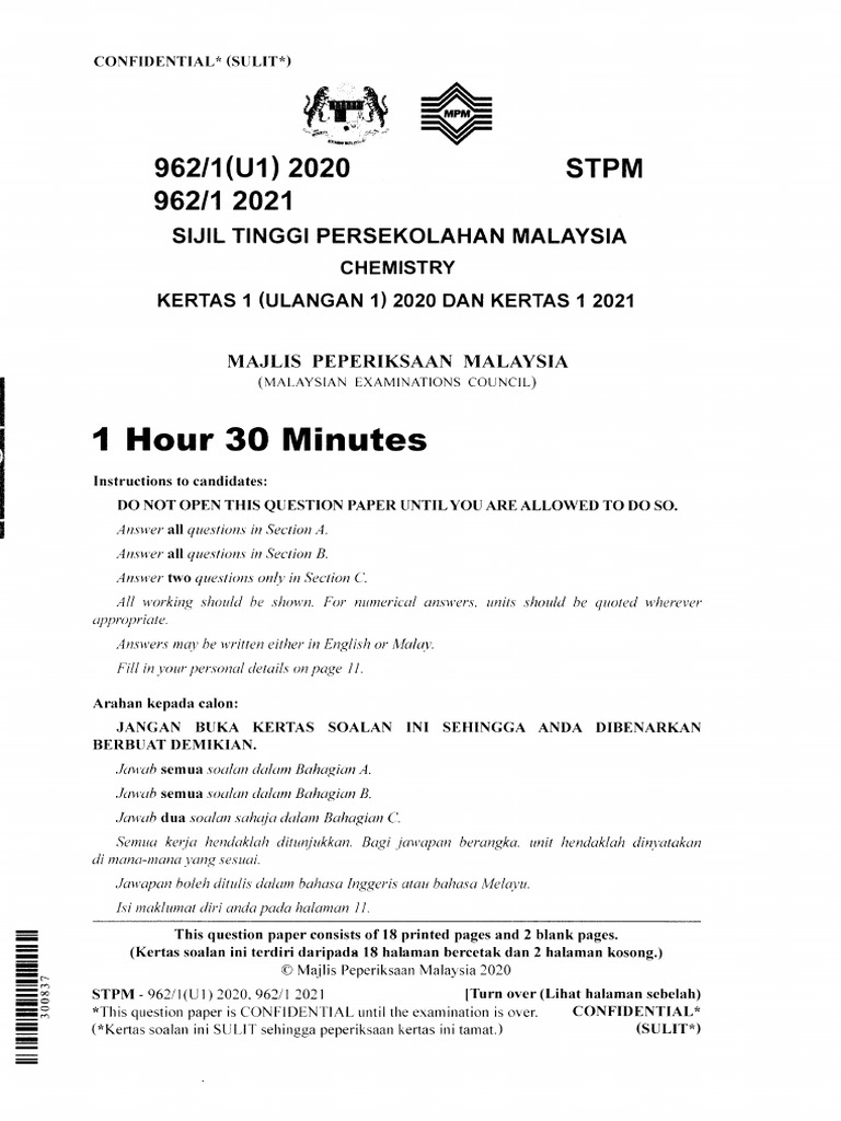 STPM 2021 Pyq Sem 1 | PDF | Molecular Orbital | Distillation