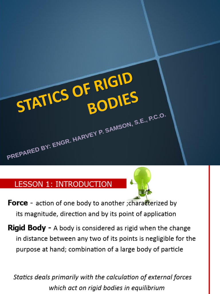 Statics of Rigid Bodies Summary | PDF | Force | Mass