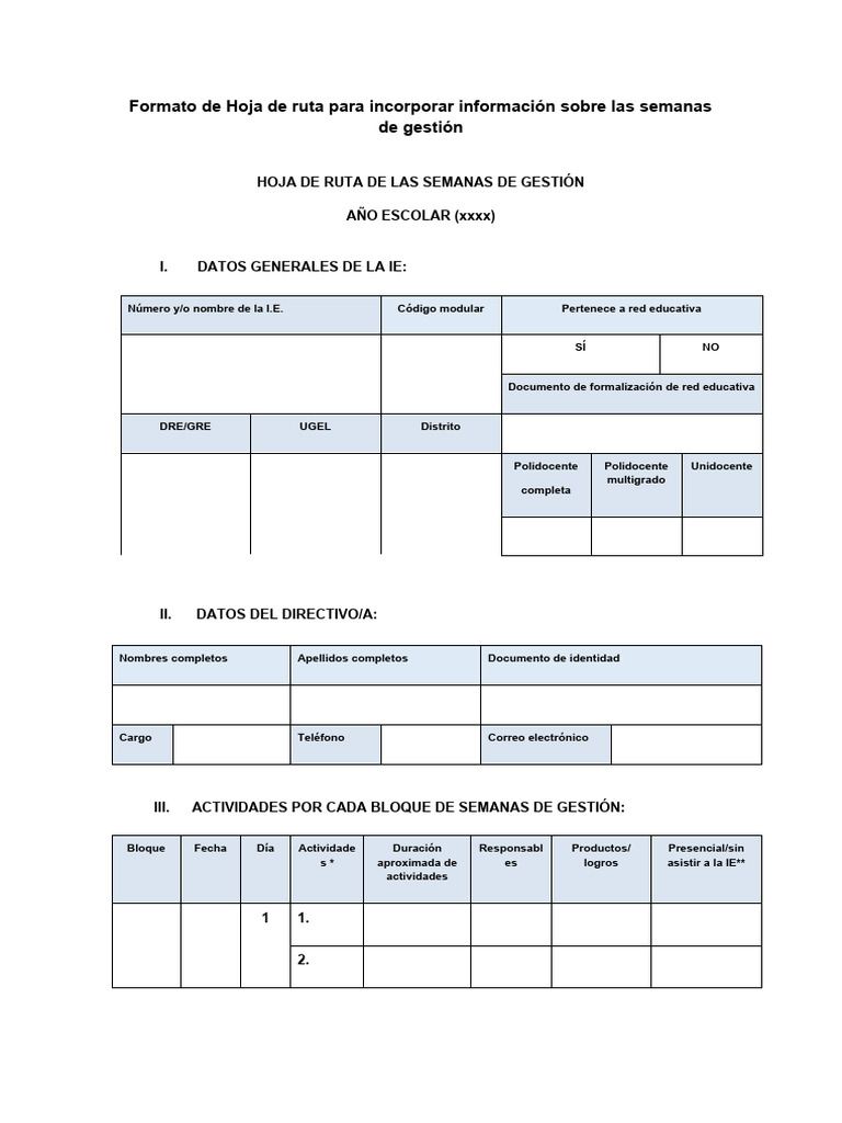 Formato de Hoja de Ruta para Incorporar Información Sobre Las Semanas de Gestión | PDF | Informática