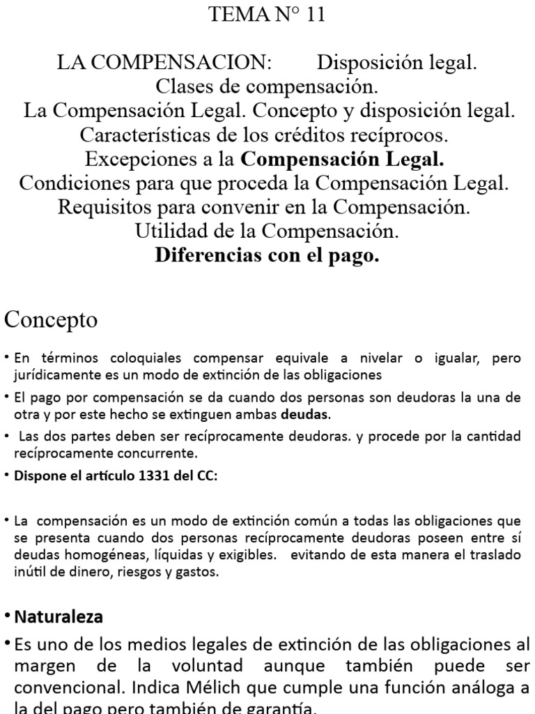 TEMA #11 La Compensacion | PDF | Pagos | Dinero