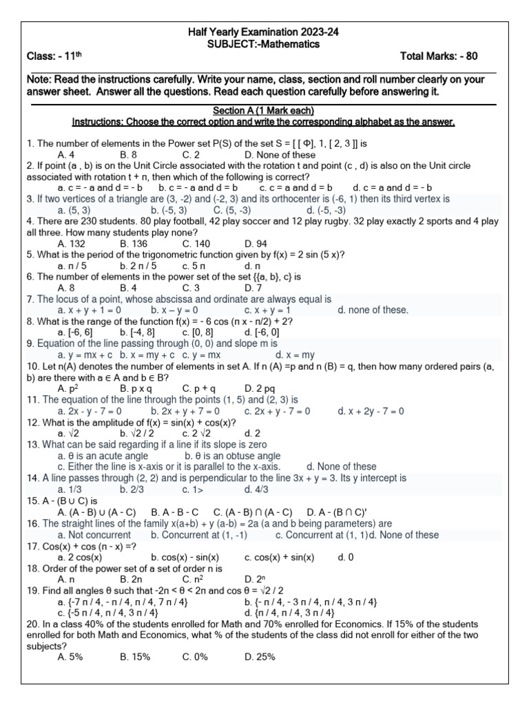 11th Halfy Years Cbse Maths | PDF | Triangle Geometry | Euclidean Geometry