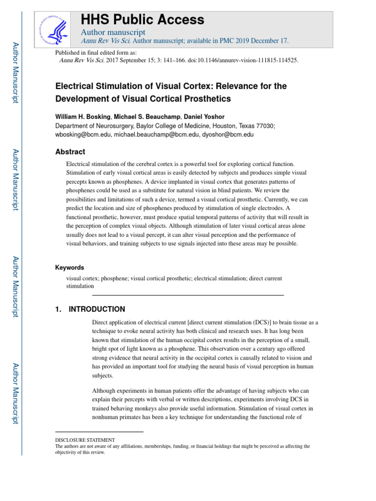Electrical Stimulation Of Visual Cortex Relevance For The Pdf Visual Cortex Cerebral Cortex