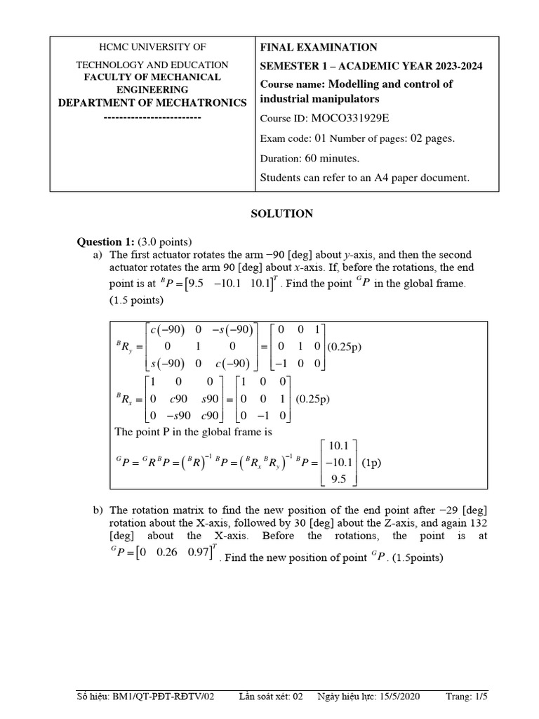 Modelling and Control of Industrial Manipulators - MOCO331929E ...