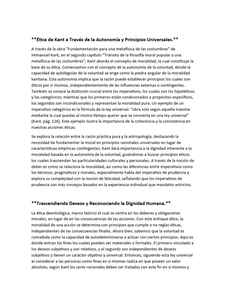 Ética de Kant A Través de La Autonomía y Principios Universales (Esto ...