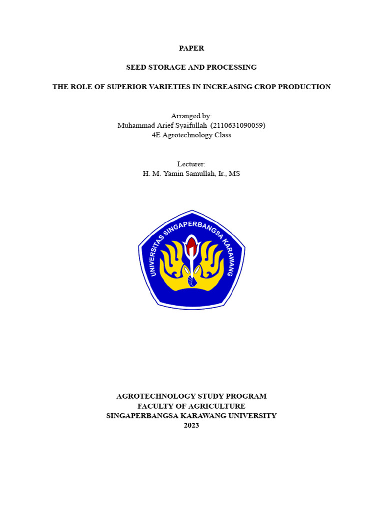 Seed Storage and Processing The Role of Superior Varieties in Increasing Crop Production | PDF ...