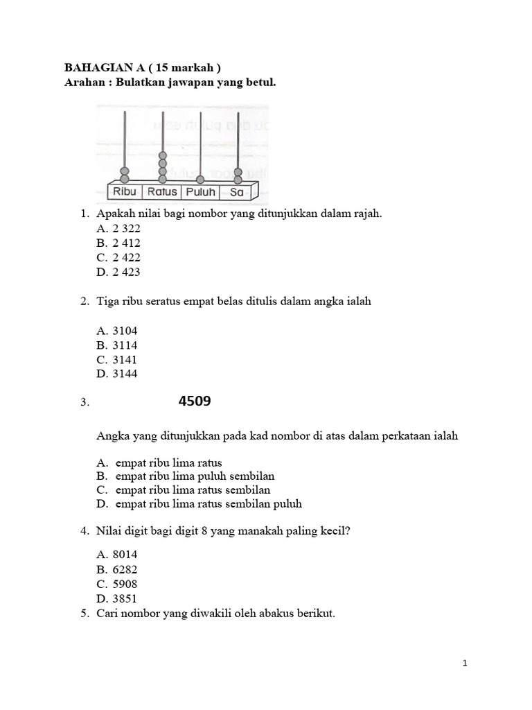 Kuiz Matematik Tahun 3 (2023) | PDF