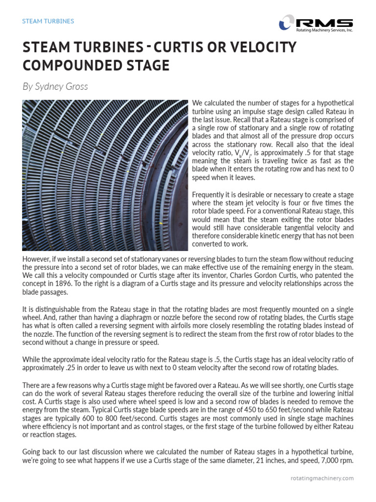 Steam Turbines Curtis or Velocity Compounded Stage | PDF | Turbine ...