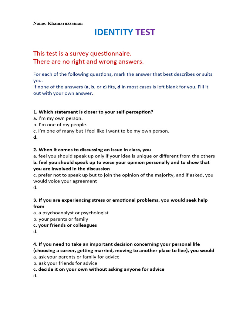 Identity Test | Download Free PDF | Psychology | Social Psychology