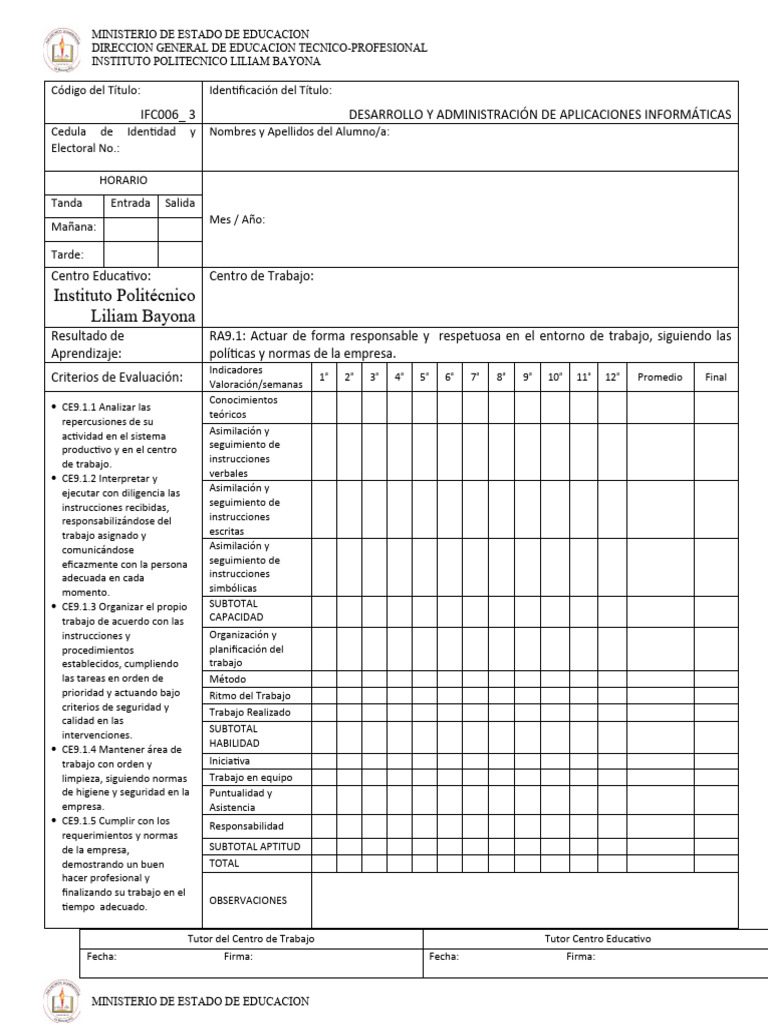 Matriz Informe de Seguimiento y Evaluacion FCT | PDF | Evaluación | Planificación