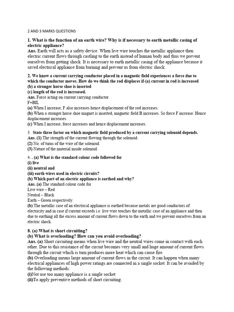 2 And 3 Marks Questions Pdf Magnetic Field Inductor