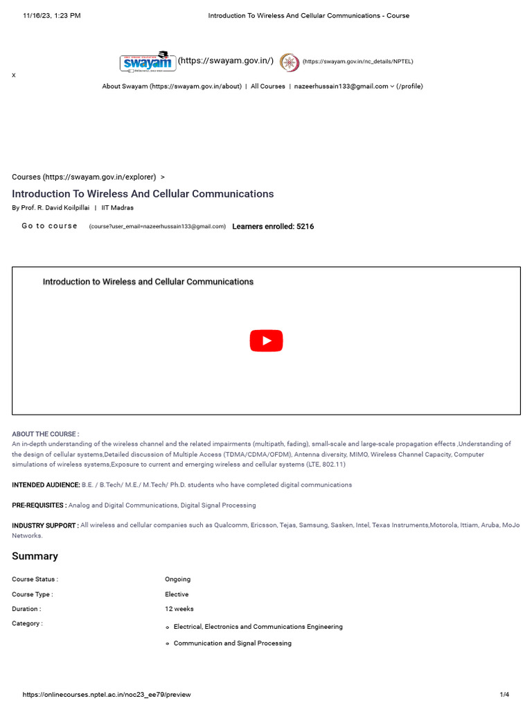 Introduction To Wireless And Cellular Communications Course Pdf Cellular Network Mimo