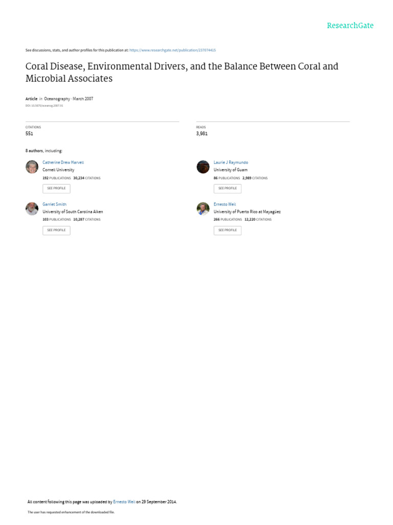 Coral Disease, Environmental Drivers, and The Balance Between Coral and ...
