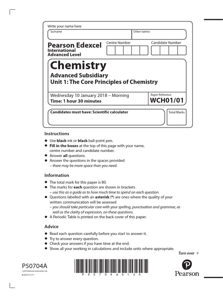 Questionpaper Unit1WCH01 January2018 IAL Edexcel Chemistry | PDF | Cracking (Chemistry ...