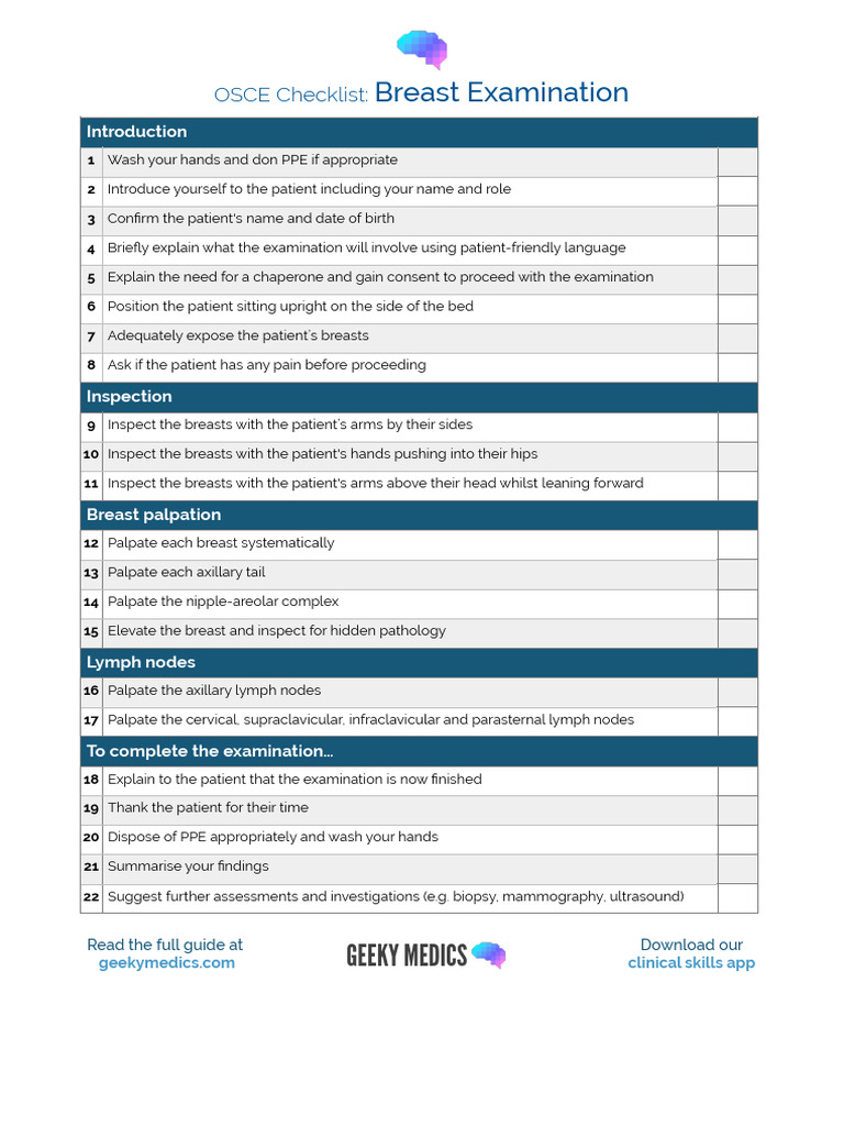 OSCE Checklist Breast Examination | PDF
