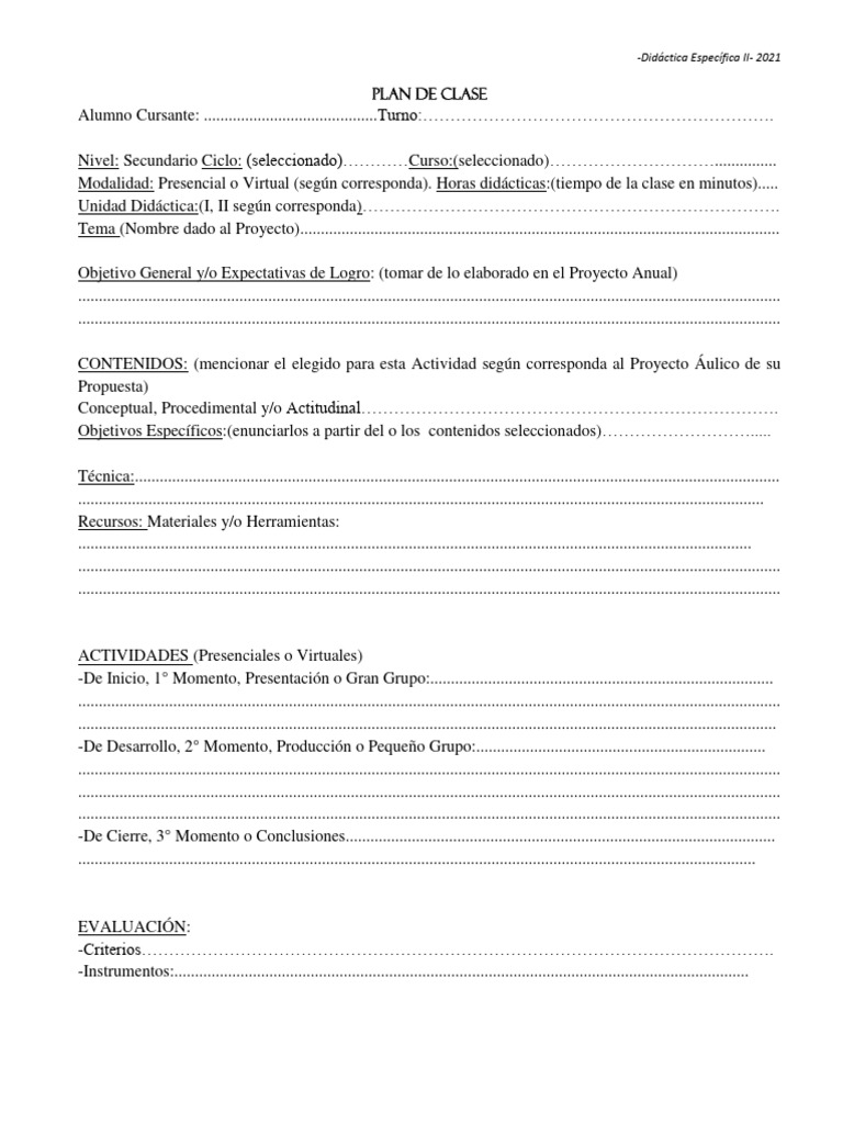 Planes de Clase-Protocolo - 3.docx-2022 | PDF | Aprendizaje