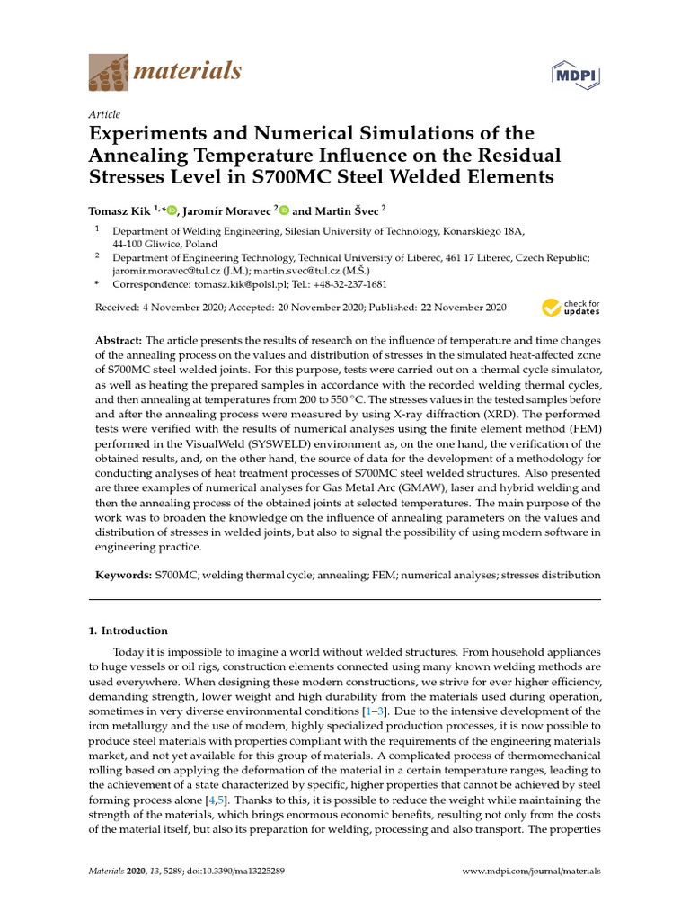 RESID. STRESS - Experiments and Numerical Simulations of The Annealing Temperature Influence in ...