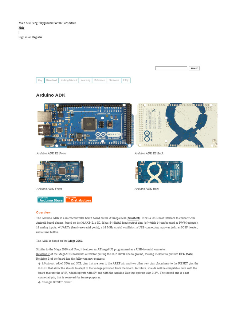 Arduino Mega 2560 Rev3 ADK | PDF | Arduino | Usb