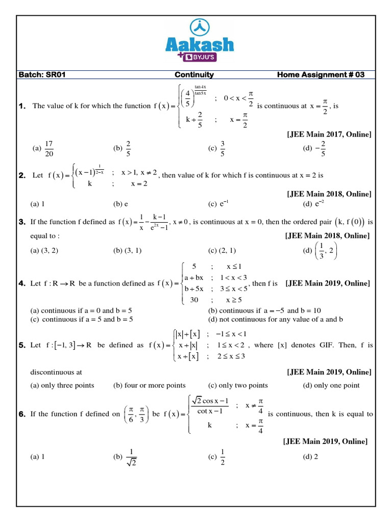 JEE Continuity Problems and Solutions | PDF | Function (Mathematics) | Algebra