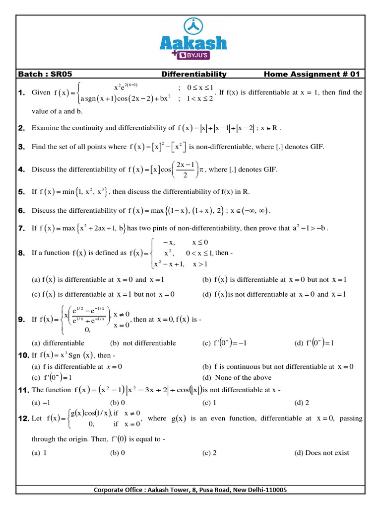 Differentiability Assignment 01 | Download Free PDF | Function (Mathematics) | Derivative