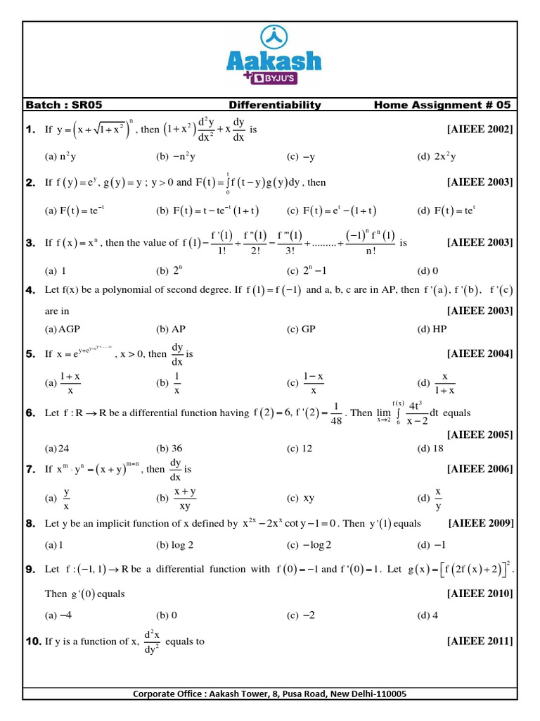 Differentiation Assignment 06 | PDF | Calculus | Mathematical Relations