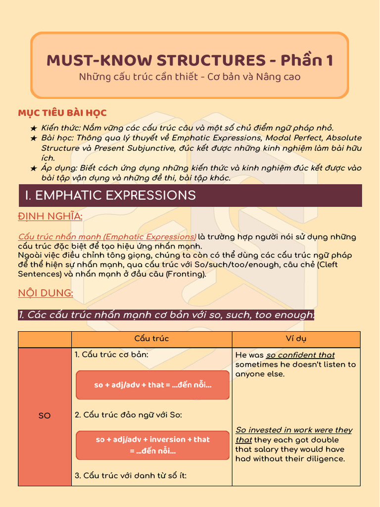 (2SG GEN 4) MUST-KNOW STRUCTURES - PHẦN 1 | PDF